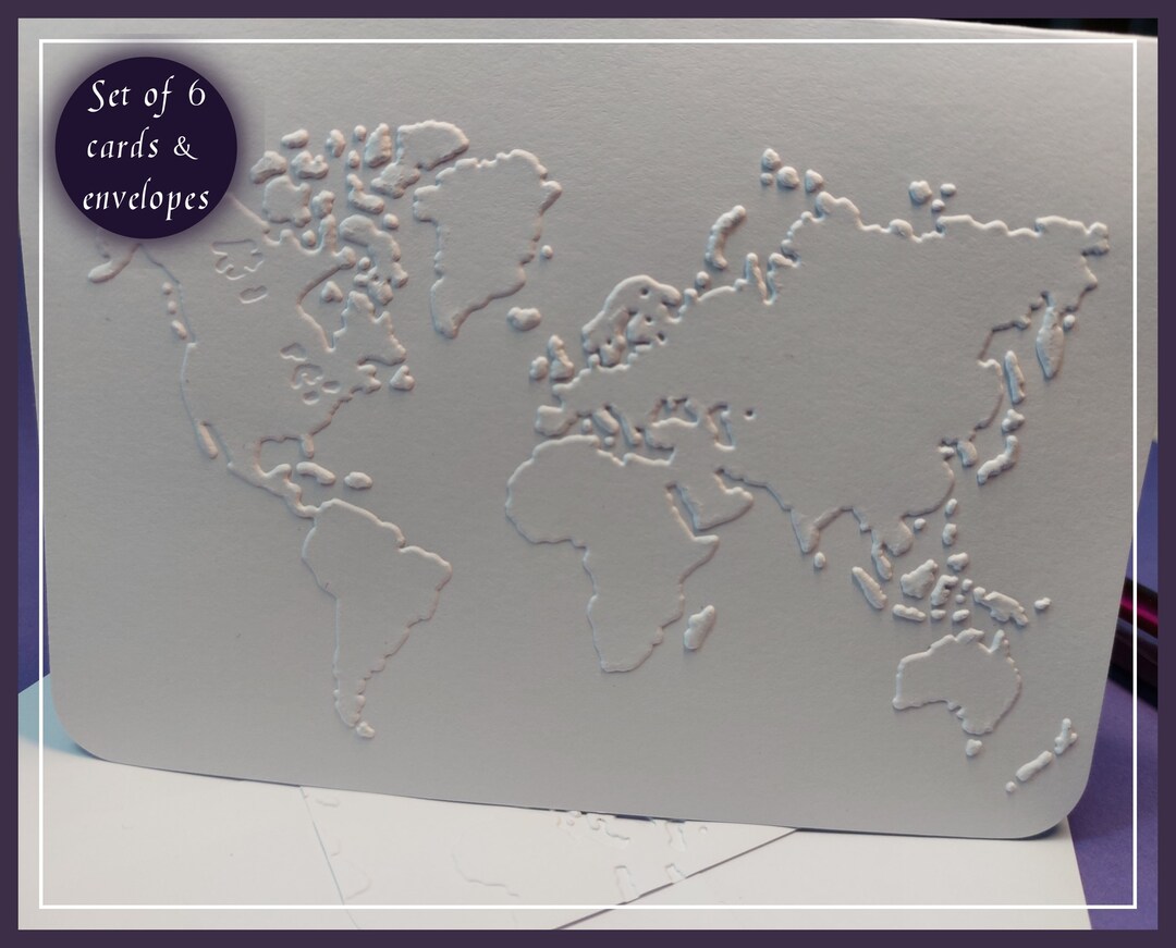 12 Handmade Embossed World Map Cards and Envelopes. A6. No - Etsy
