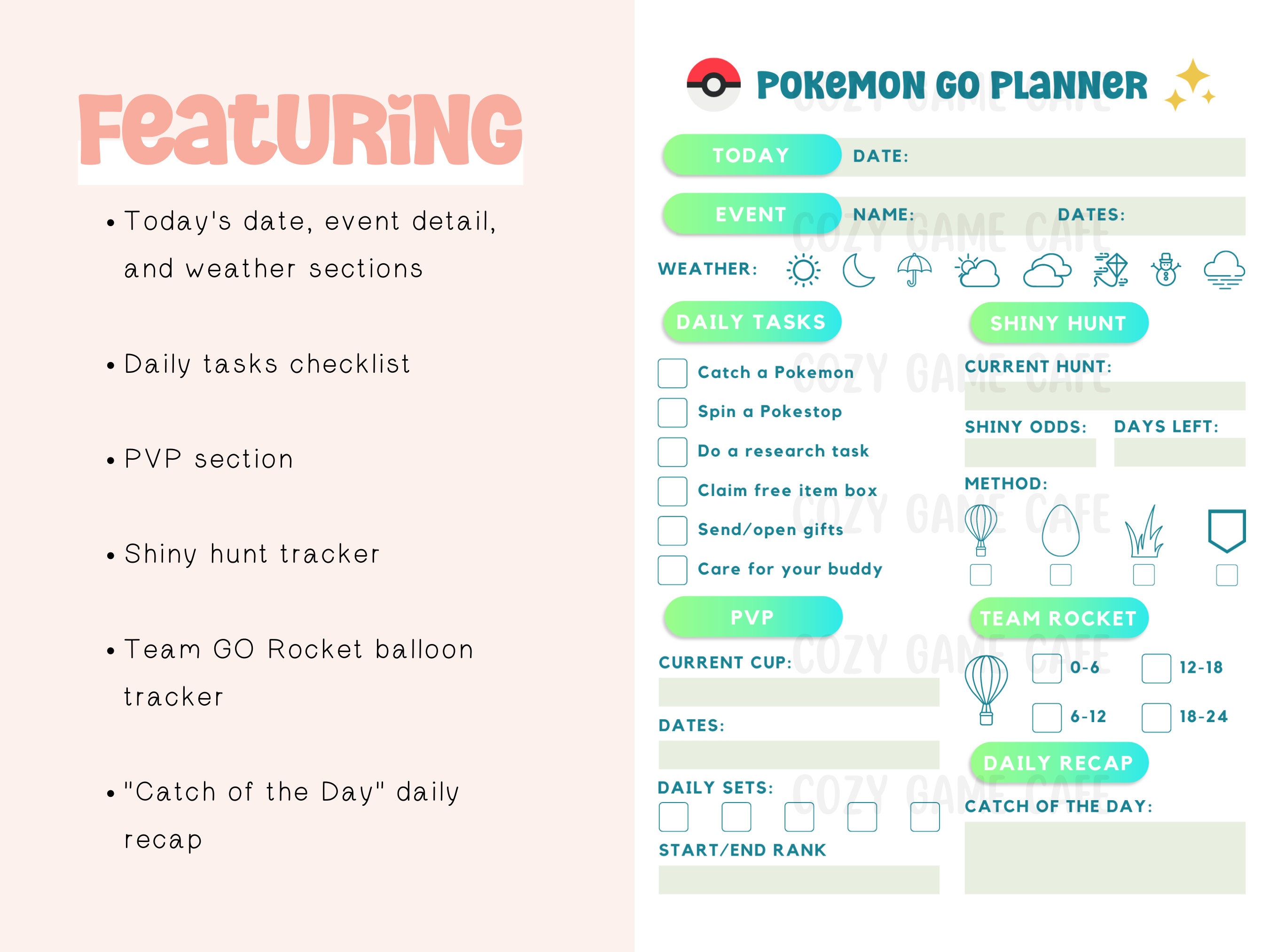 Pokemon GO Daily Planner Printable Pokemon GO Printable Checklist Daily ...