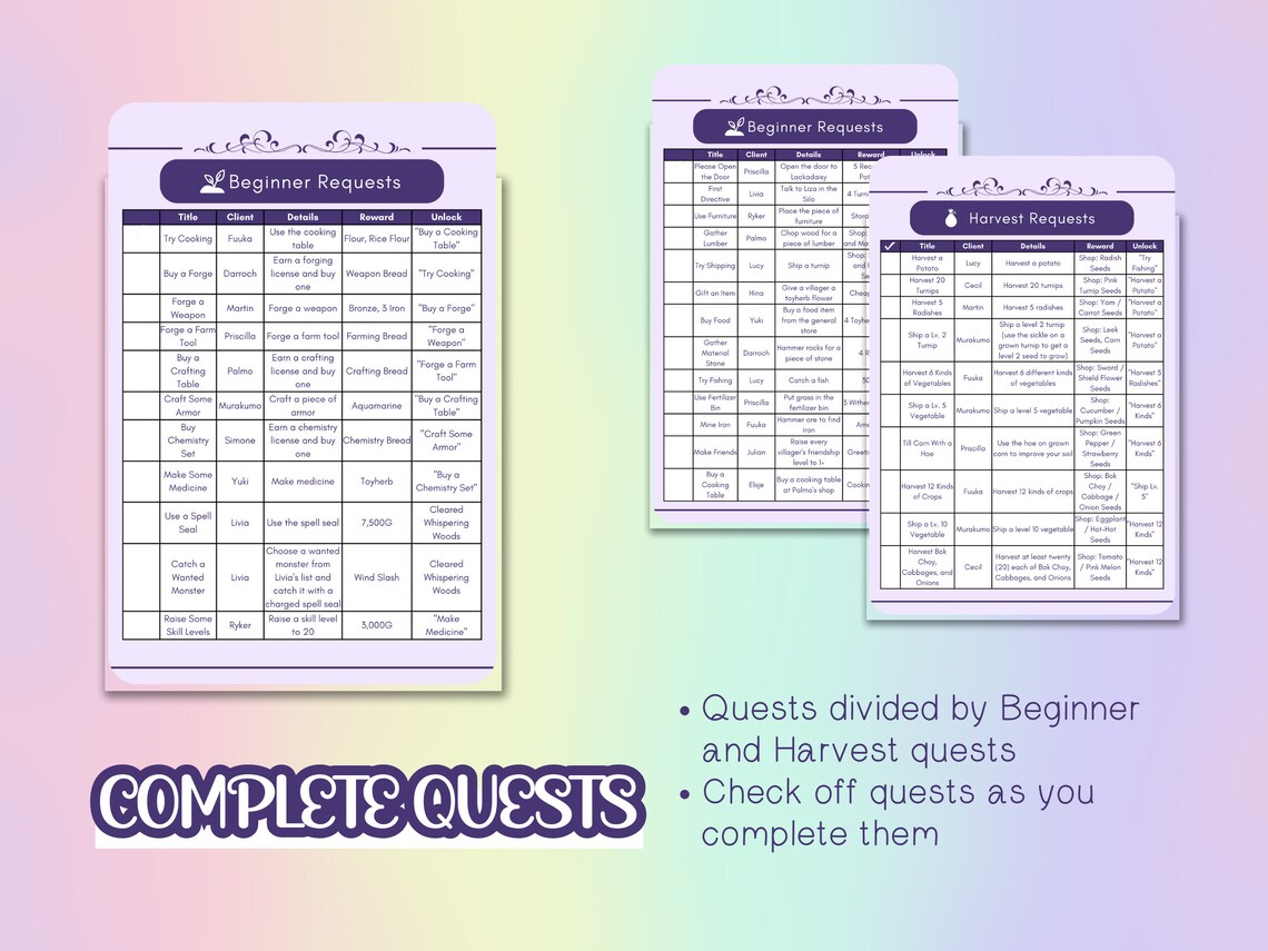 Rune Factory 5 Requests Guide RF5 Wanted Monsters RF5 - Etsy