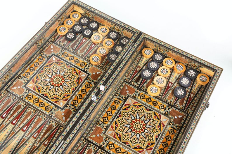Backgammon Board, Marquetry, Inlay With Mother of Pearl, Solid Wooden ...