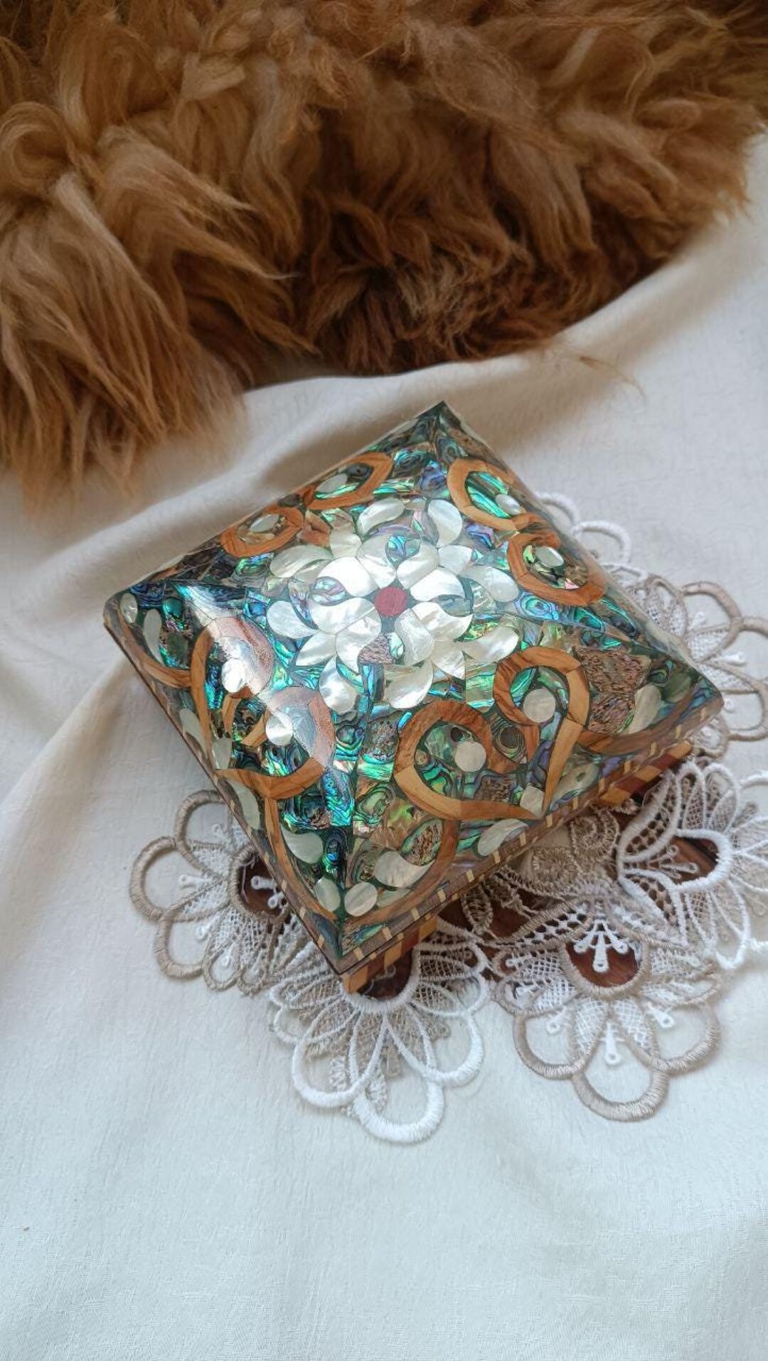 Mother of Pearl Inlaid Jewelry Box: Handmade Wooden Ring & Ornament ...