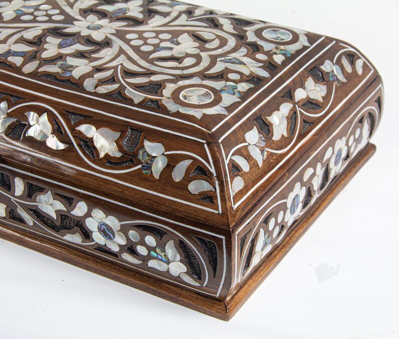 Luxury Walnut Jewelry Box | Intricate Carvings and Inlays of Mother-of ...