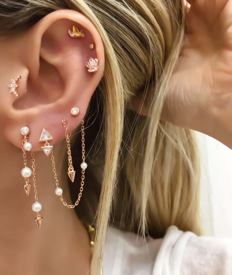 Chain Earrings,dainty Stud Earring,gold Plated Chain Earring,gift for ...