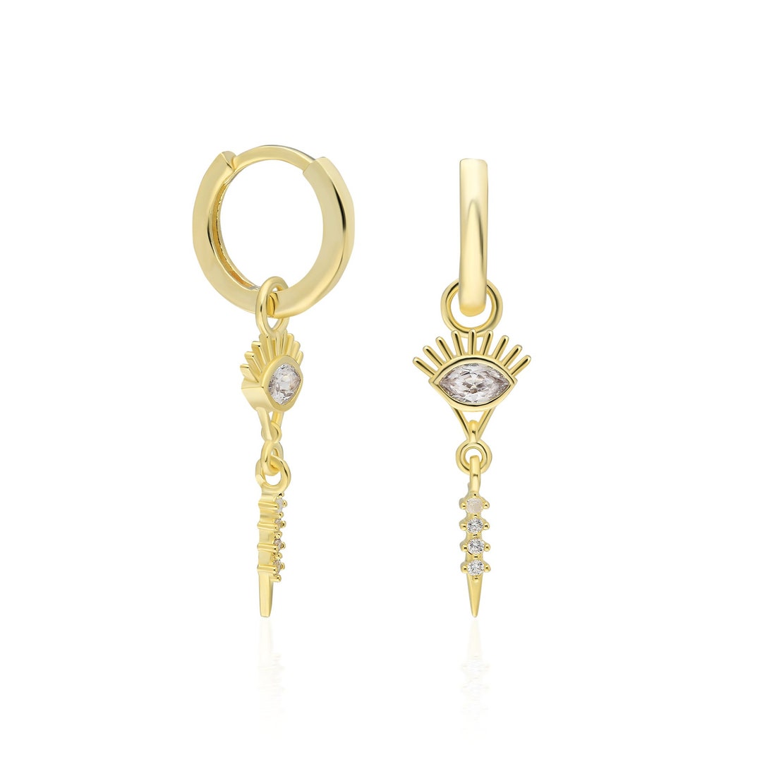Hoop Eye Earrings With Zircon,dainty Eye Shaped Charm Huggie Hoop ...