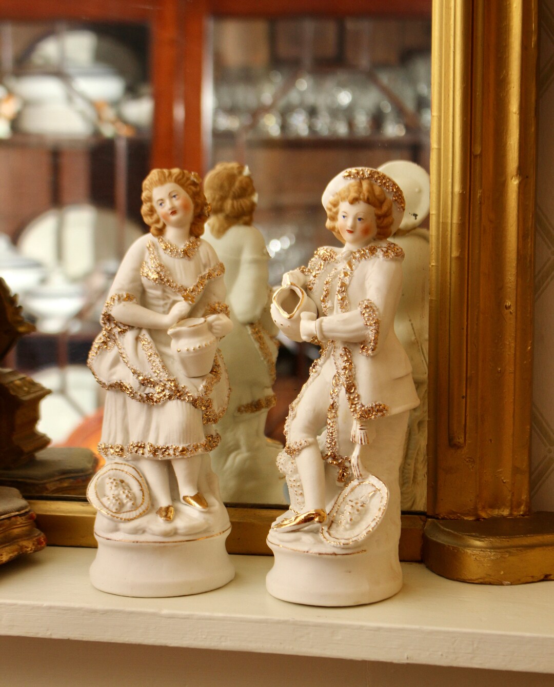 A Pretty Pair of C19th Bisque Figures, With Painted Faces and Copious ...