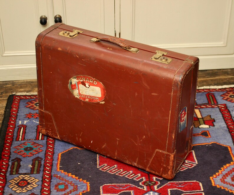 A Vintage Langmuir Regent Streeter Leather Suitcase, Cunard Stateroom ...