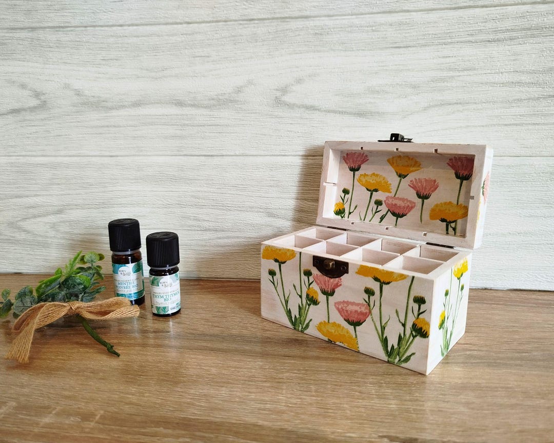 Wooden Essential Oil Storage Box (8 Bottles) – Hand-painted and ...