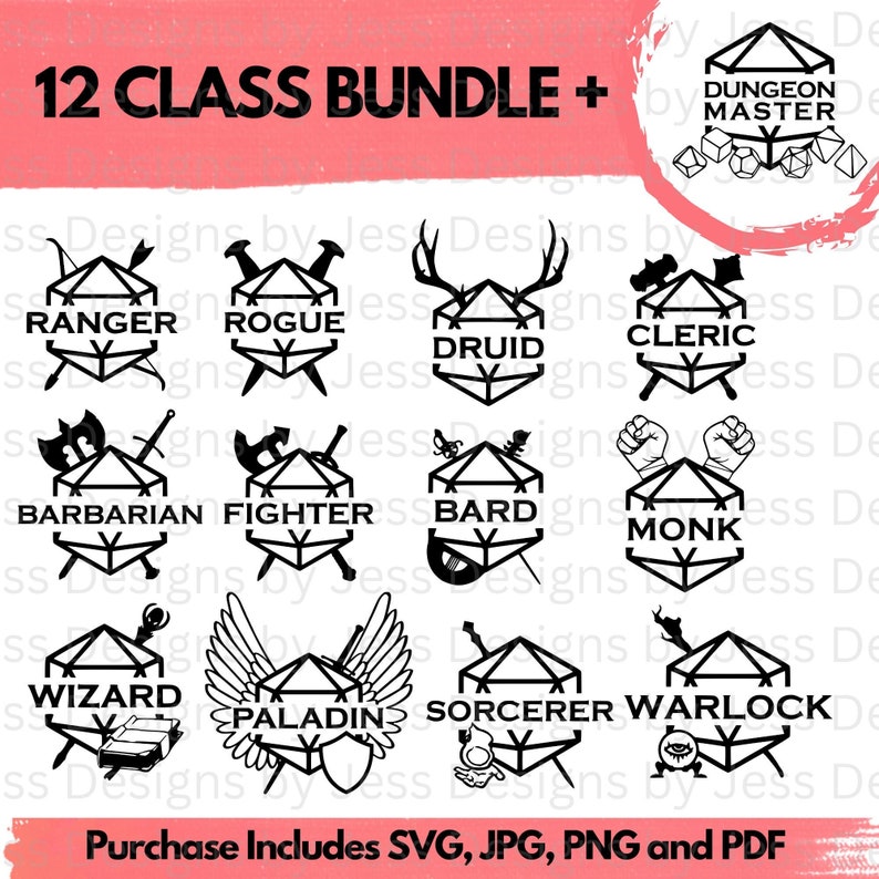 D&D 12 Class + DM Bundle Digital Design SVG, Png, Jpg, and Pdf Files ...