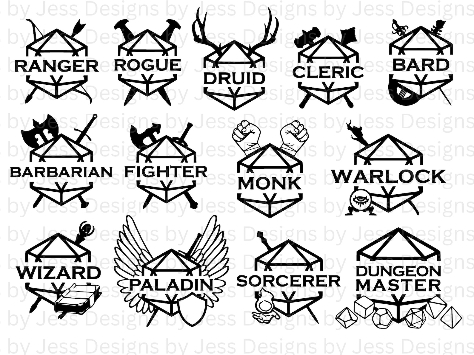 D&D 12 Class + DM Bundle Digital Design SVG, Png, Jpg, and Pdf Files ...
