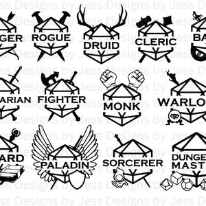 D&D 12 Class + DM Bundle Digital Design SVG, Png, Jpg, and Pdf Files ...