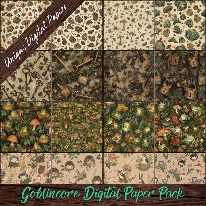200+ Goblincore Digital Paper Bundle: Mushroom Forest Patterns (digital ...