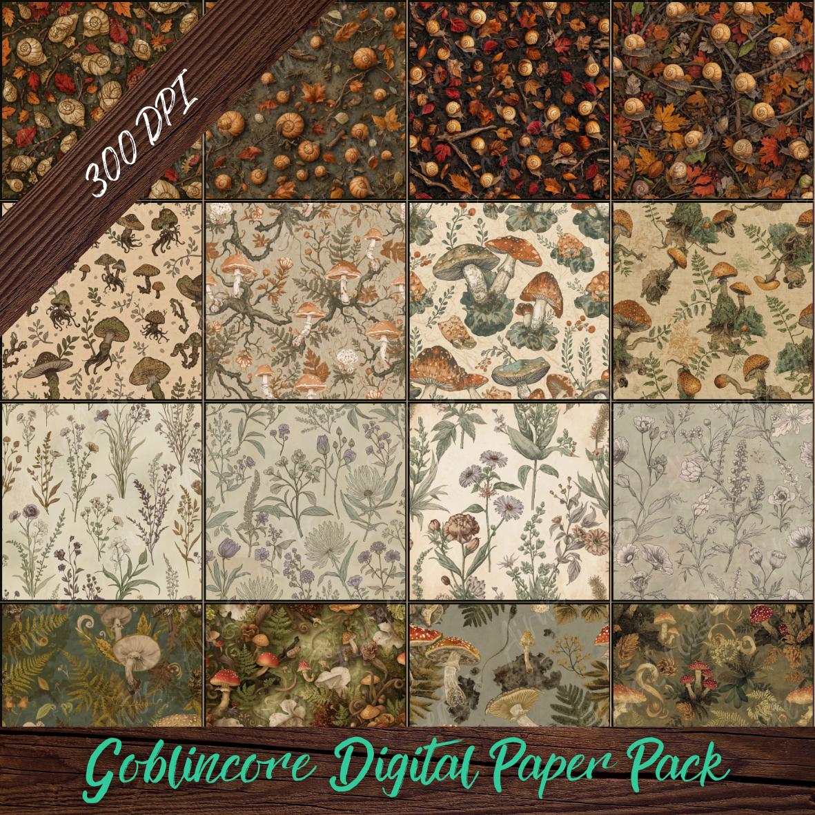 200+ Goblincore Digital Paper Bundle: Mushroom Forest Patterns (digital ...