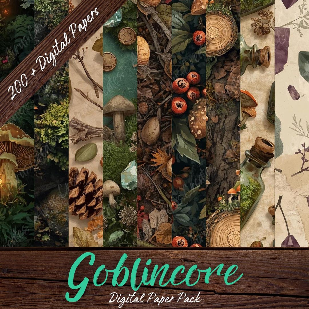 200+ Goblincore Digital Paper Bundle: Mushroom Forest Patterns (digital ...