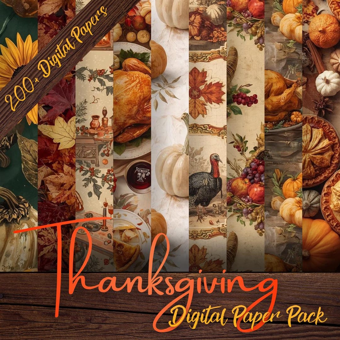 Autumn Thanksgiving Digital Paper Set | 200+ Fall Harvest Patterns ...