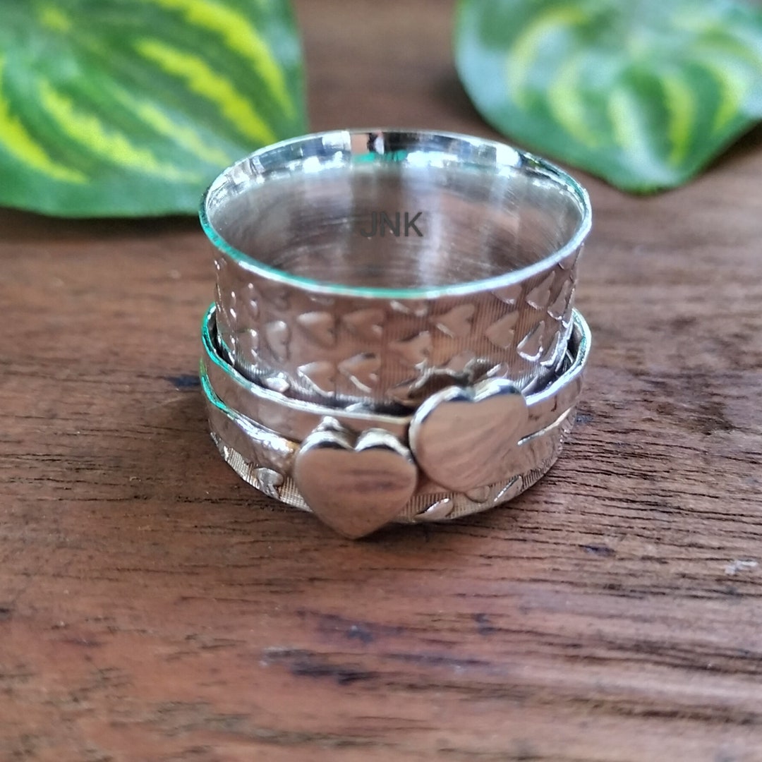 Handcrafted Heart Pattern Designer Wide Band Spinner Ring for Women - Etsy