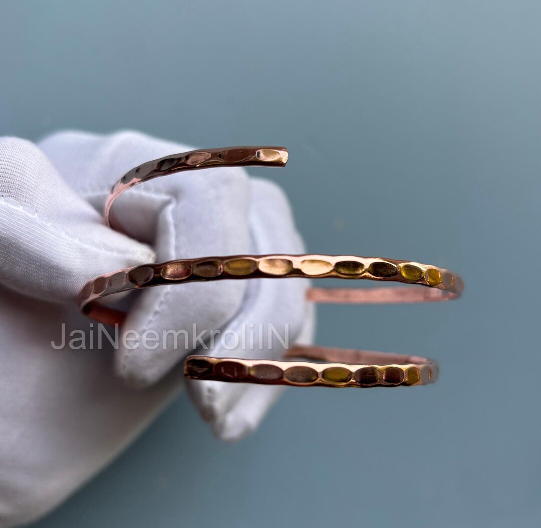 Hammered Copper Spiral Bangle: Handmade Healing Bracelet, Adjustable ...