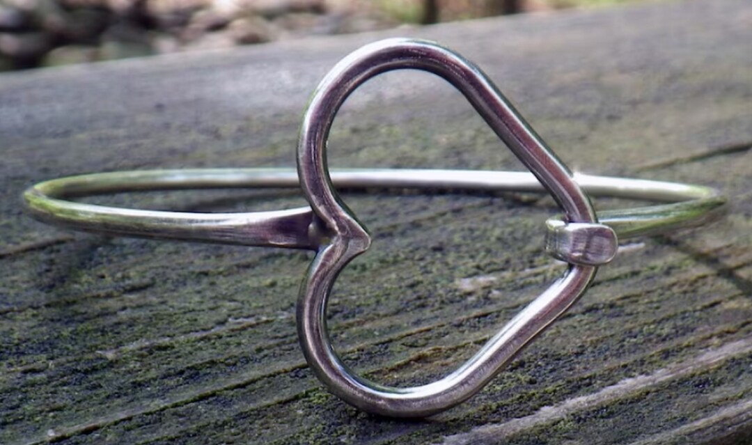 Hammered Sterling Silver Heart Bangle: Handmade Recycled Eco Silver - Etsy