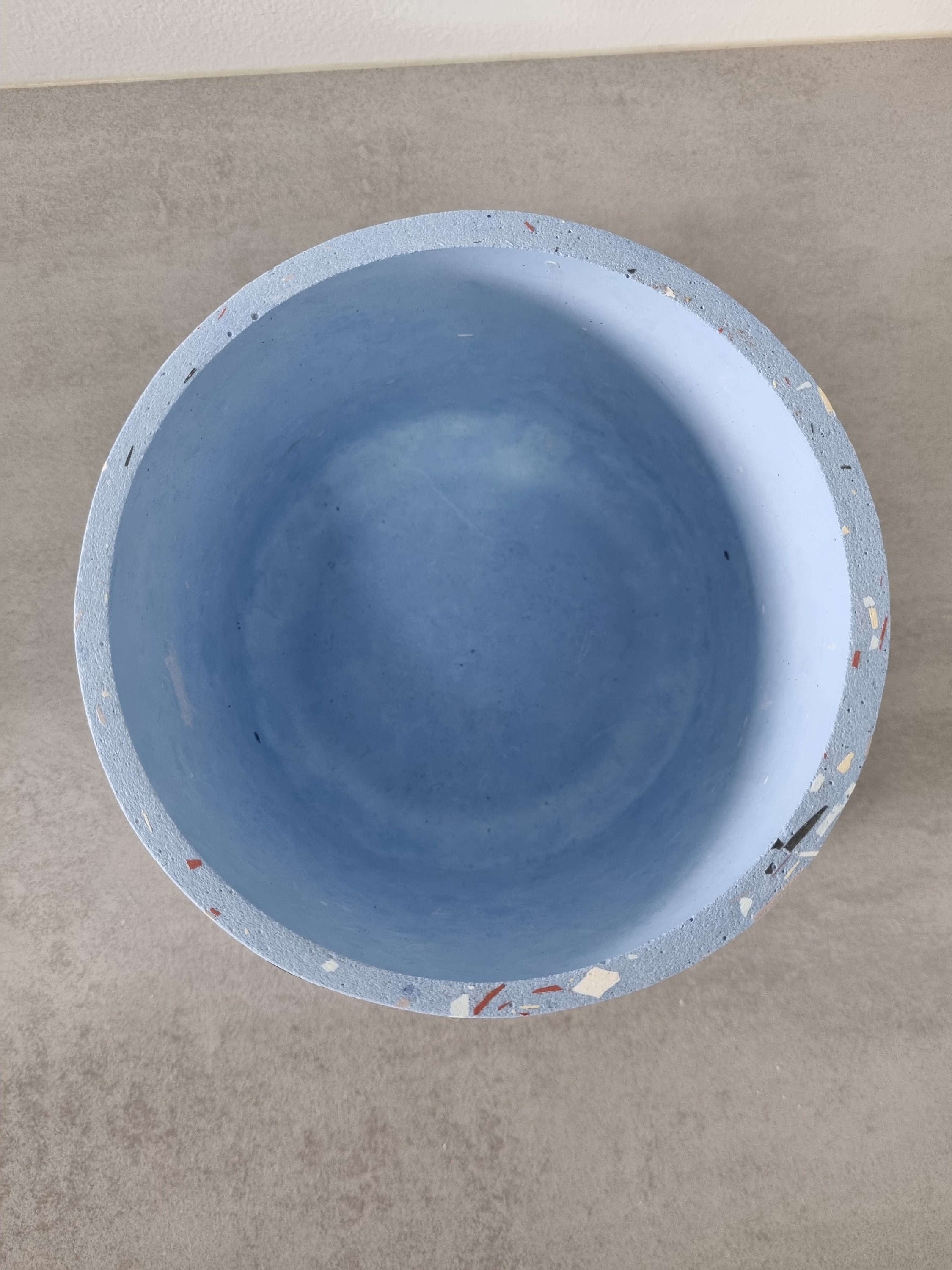 Large Round Pot / Plant Pot in Blue Concrete and Multi-colored Terrazzo ...