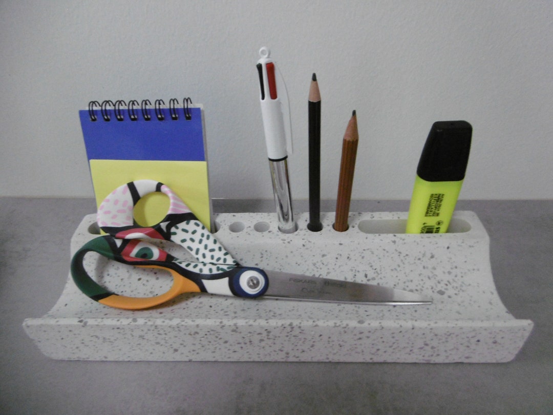 Desk Organizer in White Concrete and Gray Terrazzo - Etsy