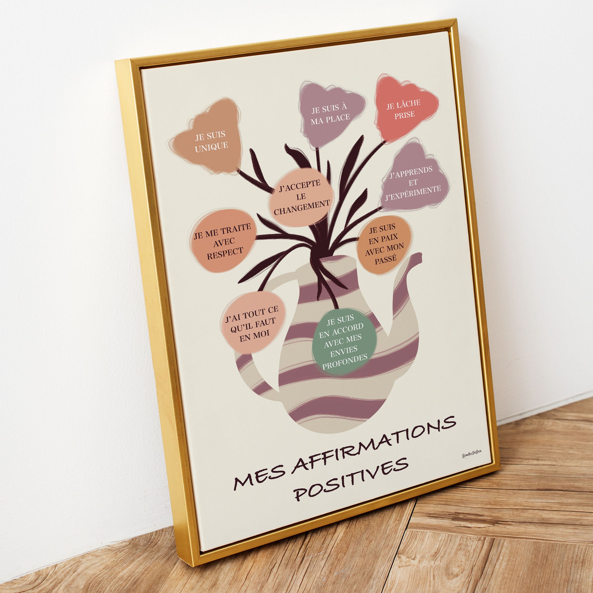 Art mural floral affirmation positive français Affiche bien-être ...