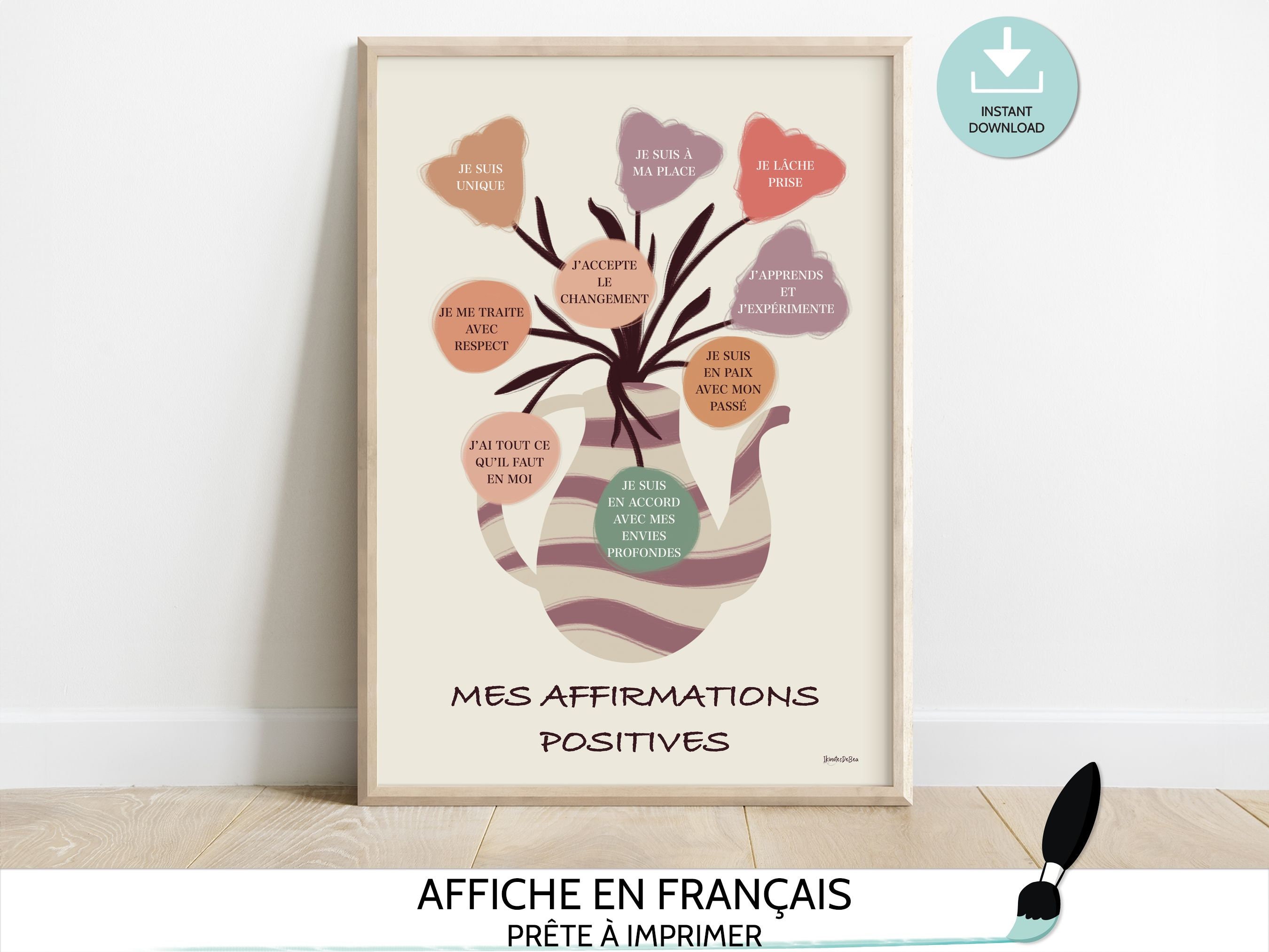 Art mural floral affirmation positive français Affiche bien-être ...