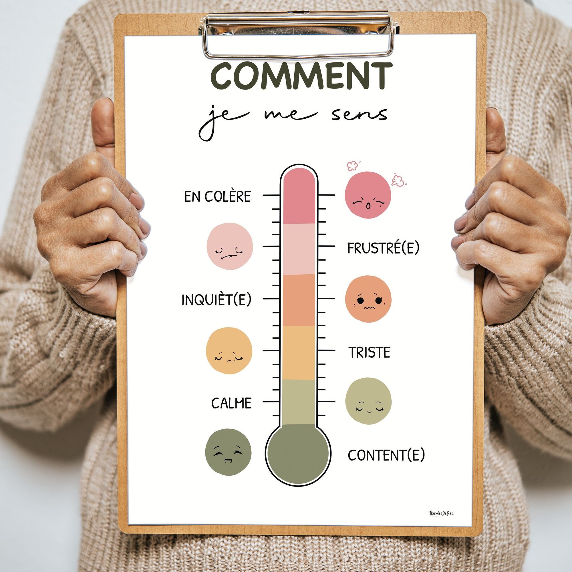 Feelings Thermometer Chart in French, Emotions Thermometer Poster ...