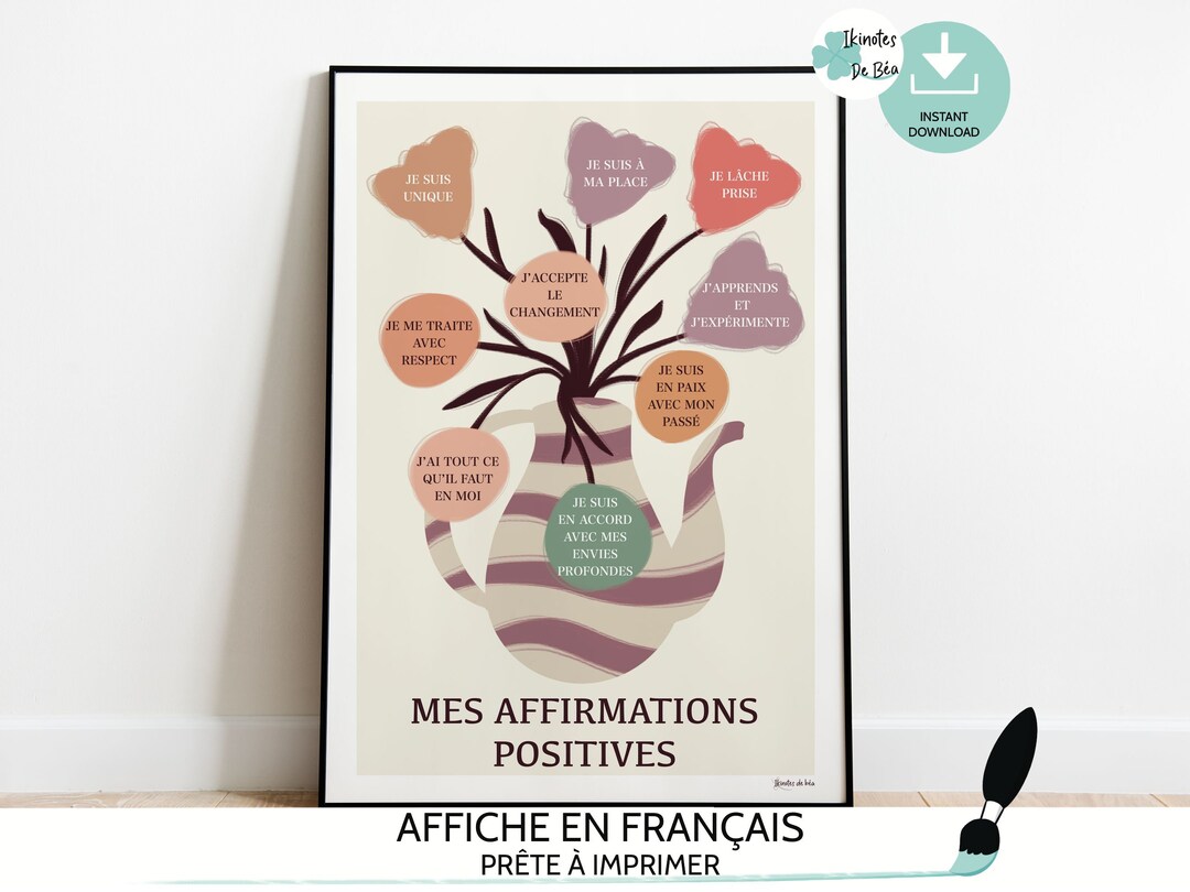 Art mural floral affirmation positive français Affiche - Etsy France