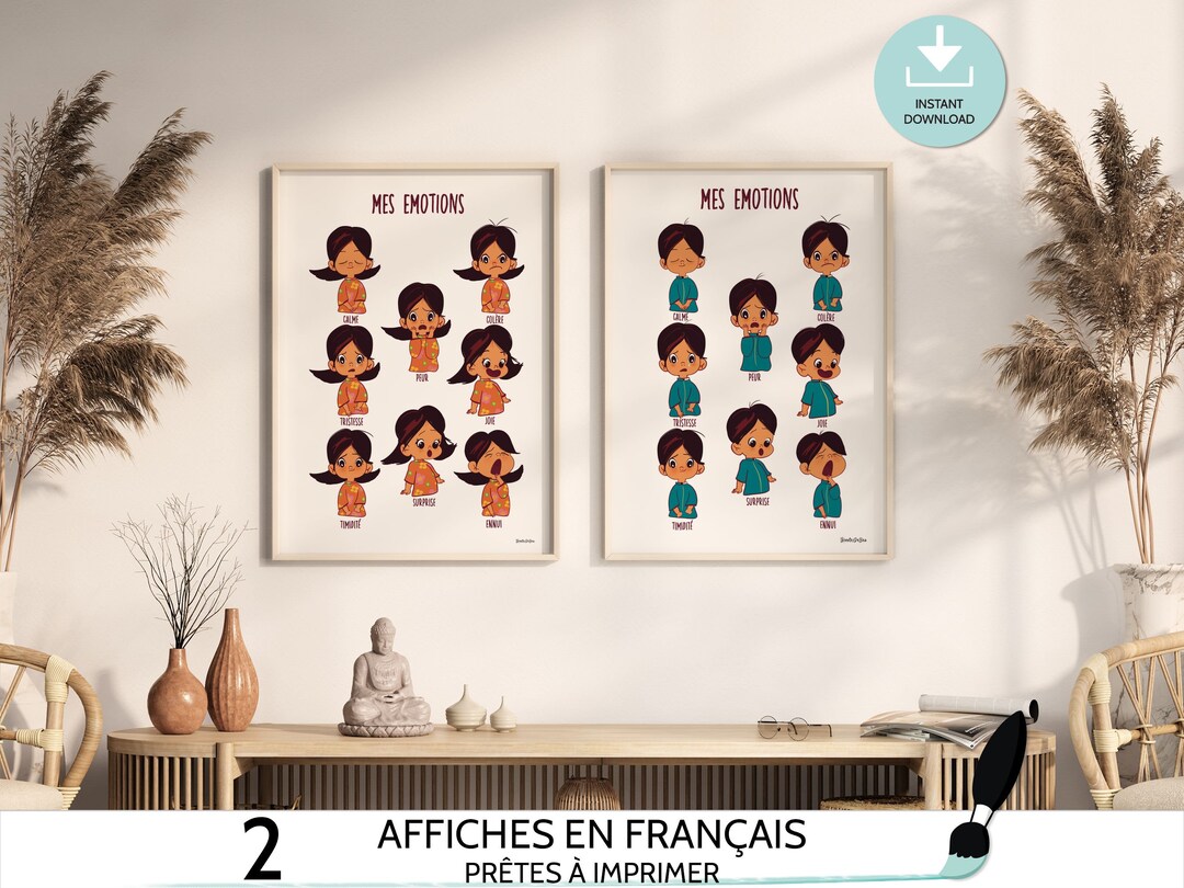 2 Kid Emotion Posters in French, Feelings Chart, Mental Health, Therapy ...