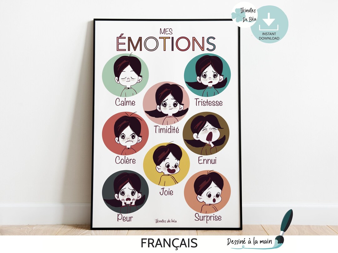 Kid's Emotions Illustration in French to Print Feelings - Etsy