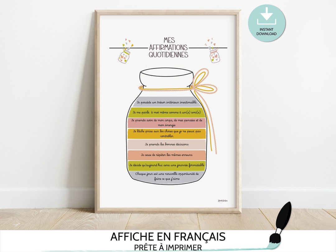 Printable French Daily Affirmations Poster, Positive Therapy Poster ...