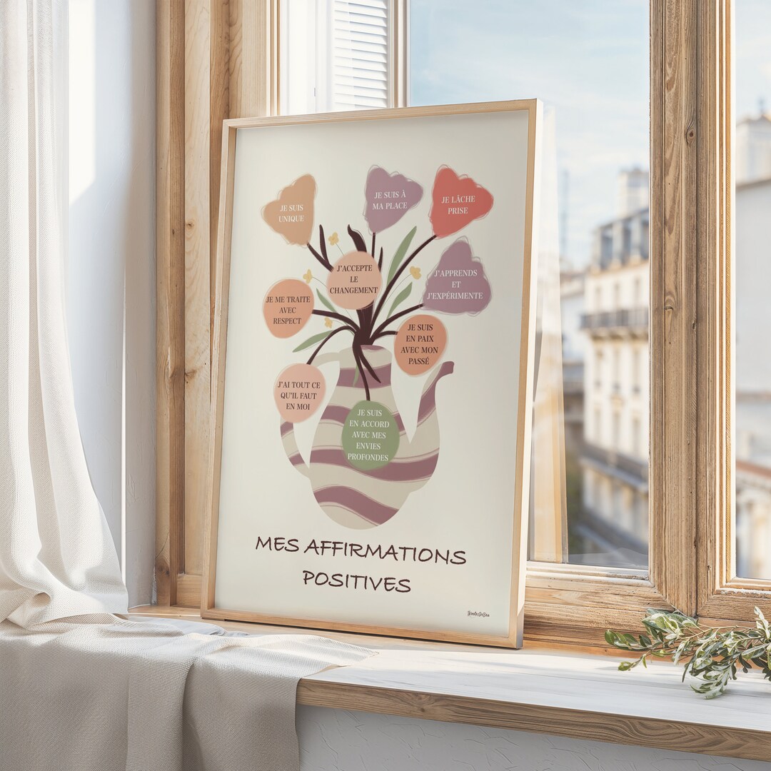 French Positive Affirmation Floral Wall Art - Wellness, Psychology ...