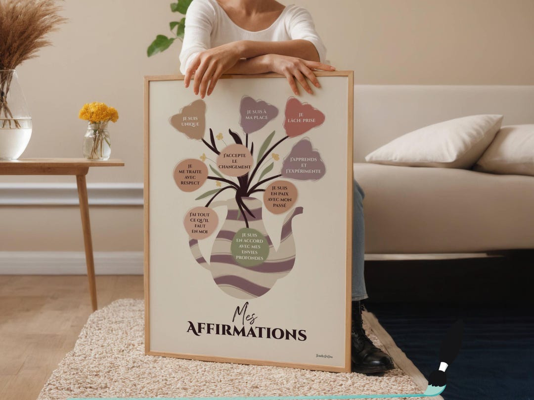 French Positive Affirmation Floral Wall Art - Wellness, Psychology ...