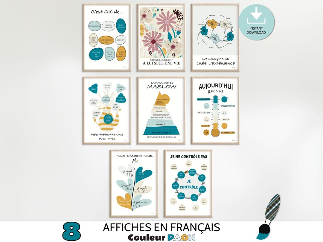 Bundle of 8 French Mental Health Posters, School Counselor ...