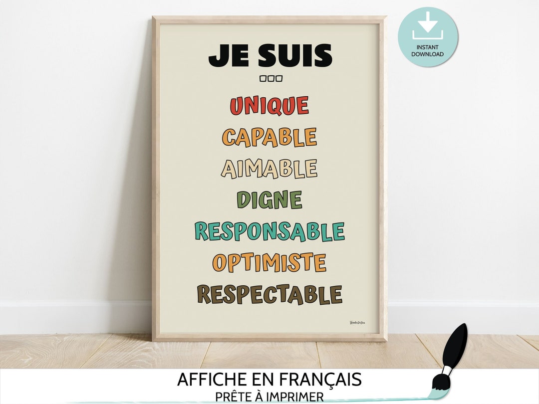 Affirmation Kids i Am in French, Therapy Office Decor School Counselor ...