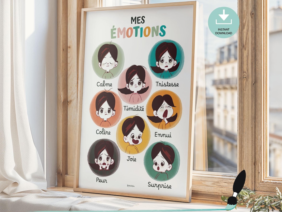 Kid's Emotions Illustration in French to Print - Feelings Poster ...