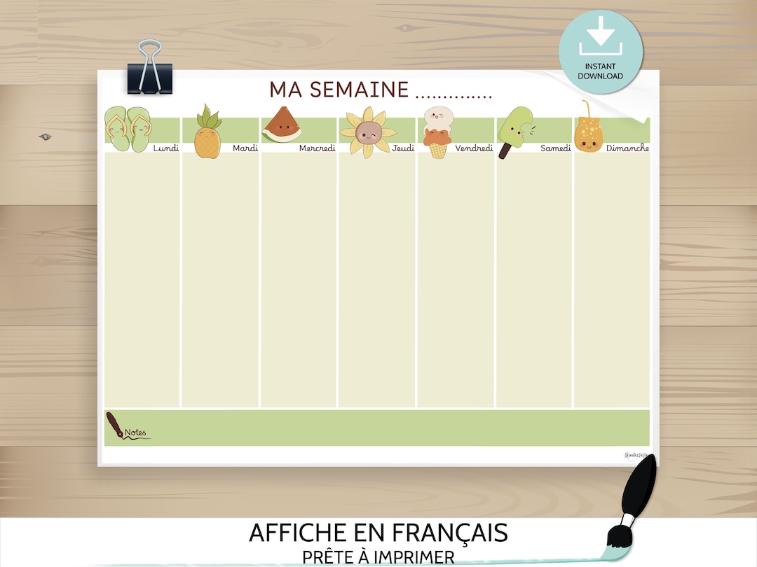 French Printable Kid's Weekly Planner, Weekly Organization Planner ...