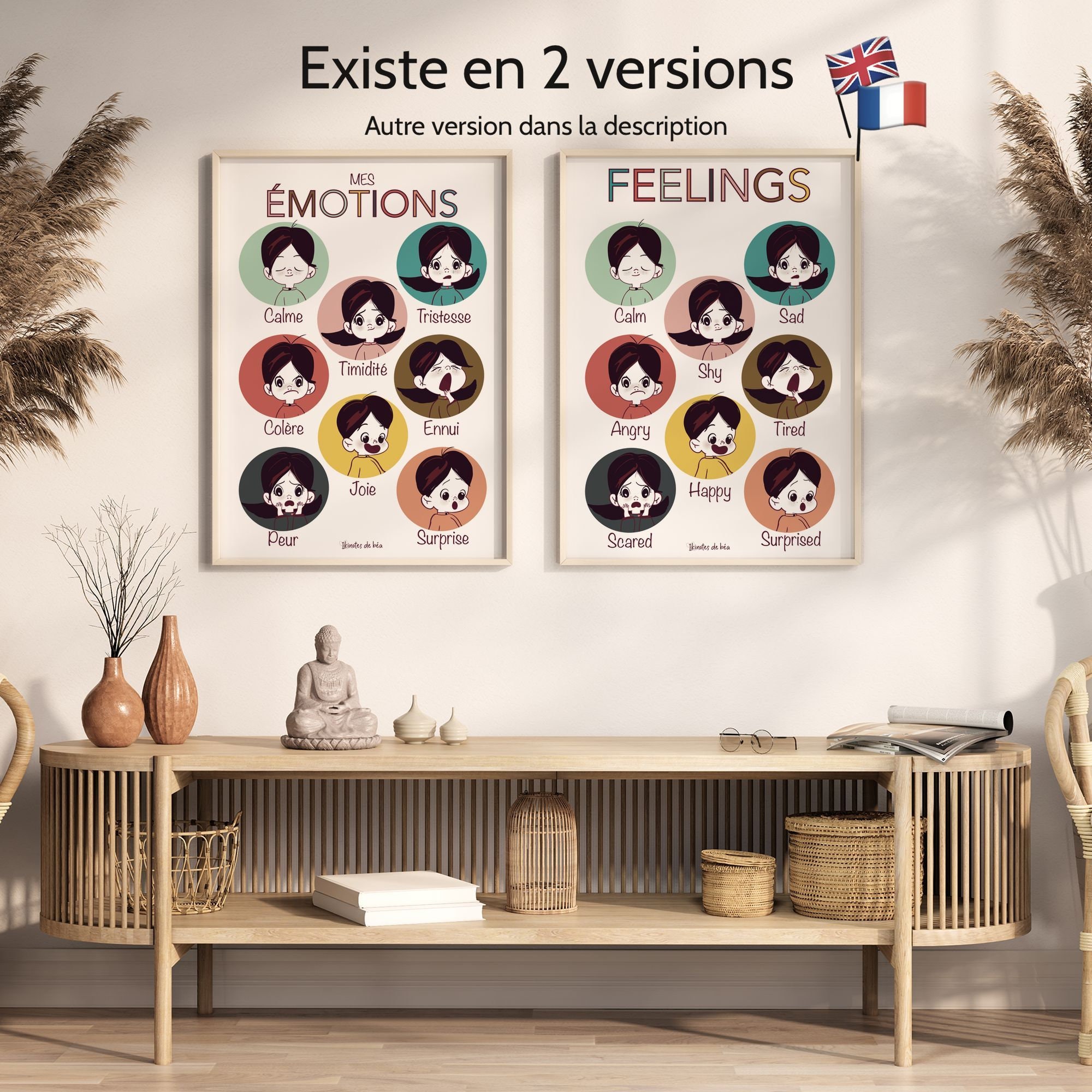 Ilustración de emociones infantiles en francés para imprimir - Etsy México