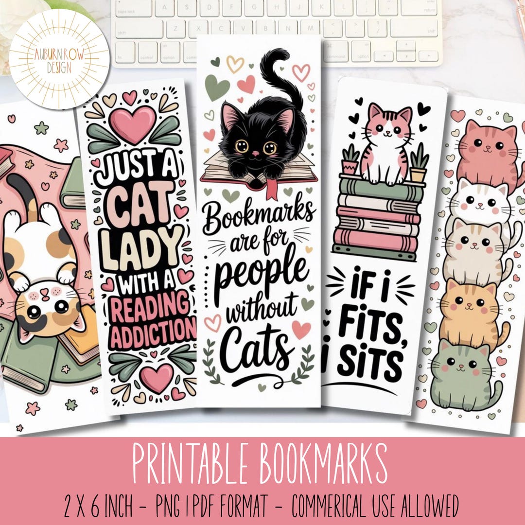 Printable Cat Bookmarks, Kawaii Reading Addiction Designs (PNG/PDF) - Etsy