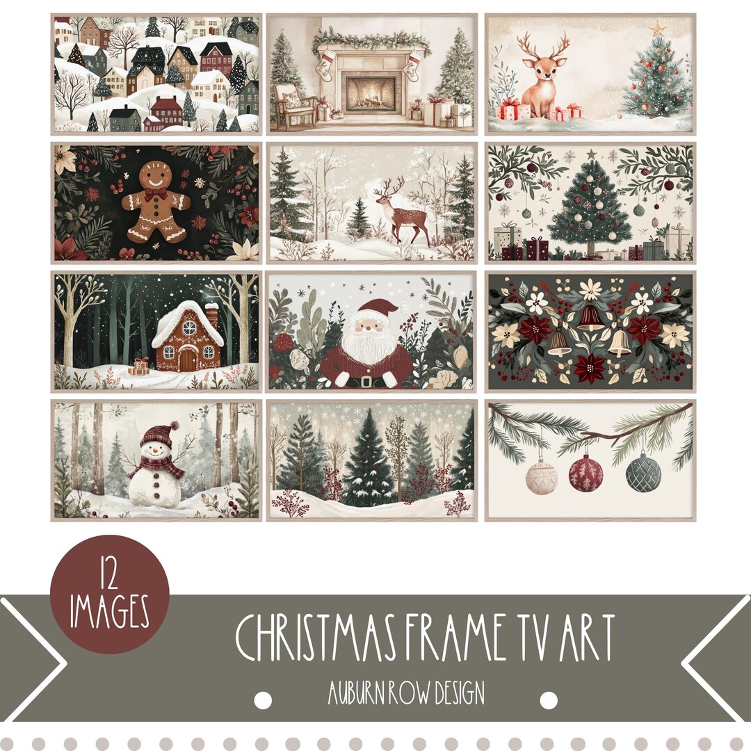 Christmas Frame TV Art, Winter Frame TV Art, Rustic Christmas Frame TV ...