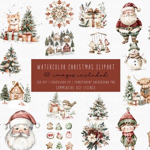Watercolor Christmas Clipart, Watercolor Christmas PNG, Rustic ...
