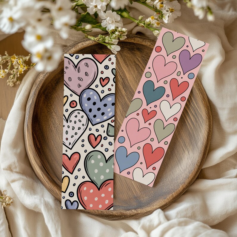 Heart Bookmark Set, Hearts Printable Bookmarks, Heart Bookmark PNG ...