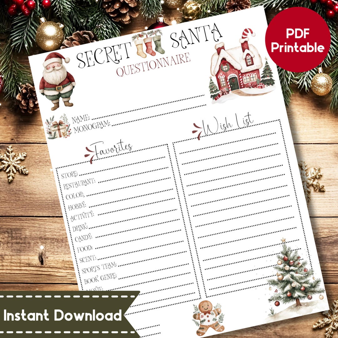 Secret Santa Gift Questionnaire, Secret Santa Gift Exchange Form ...