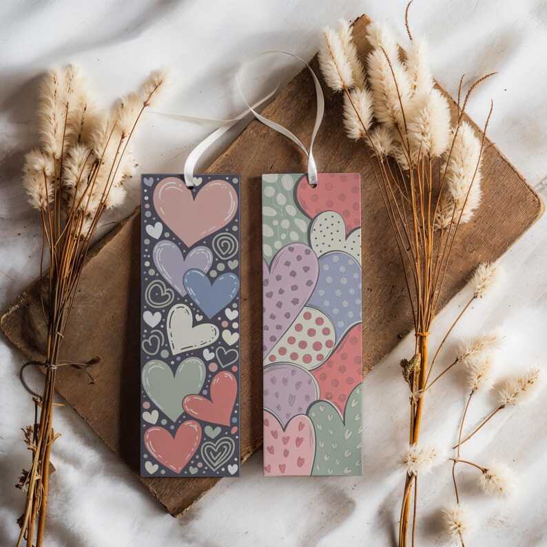 Heart Bookmark Set, Hearts Printable Bookmarks, Heart Bookmark PNG ...