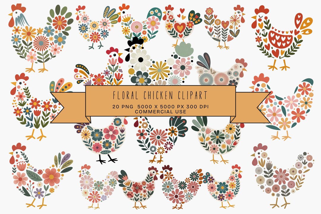 Floral Chicken Clipart, Floral Chicken PNG, Chicken Clipart, Chicken ...