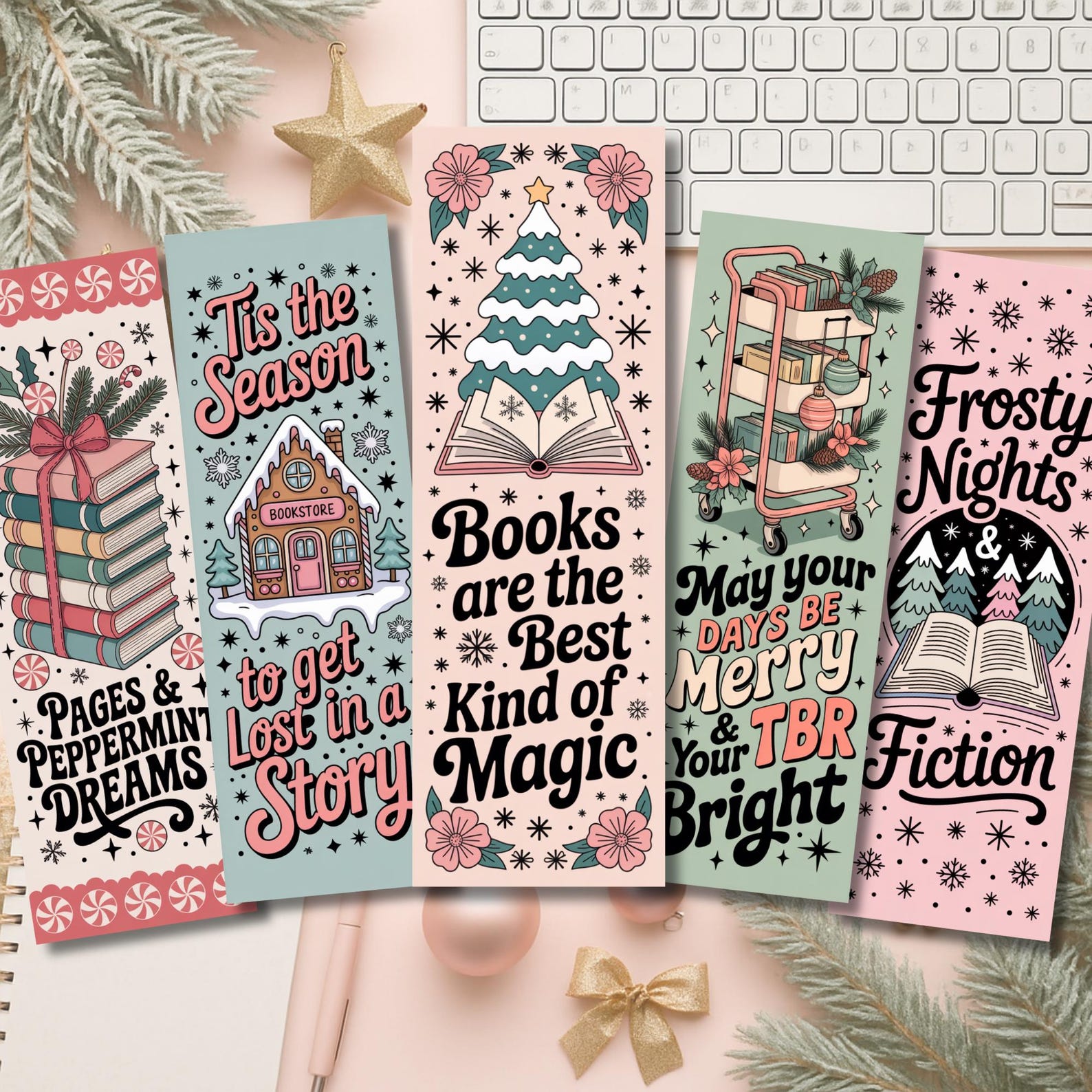 Pastel Christmas Bookmarks, Bookish Christmas Bookmarks, Christmas ...