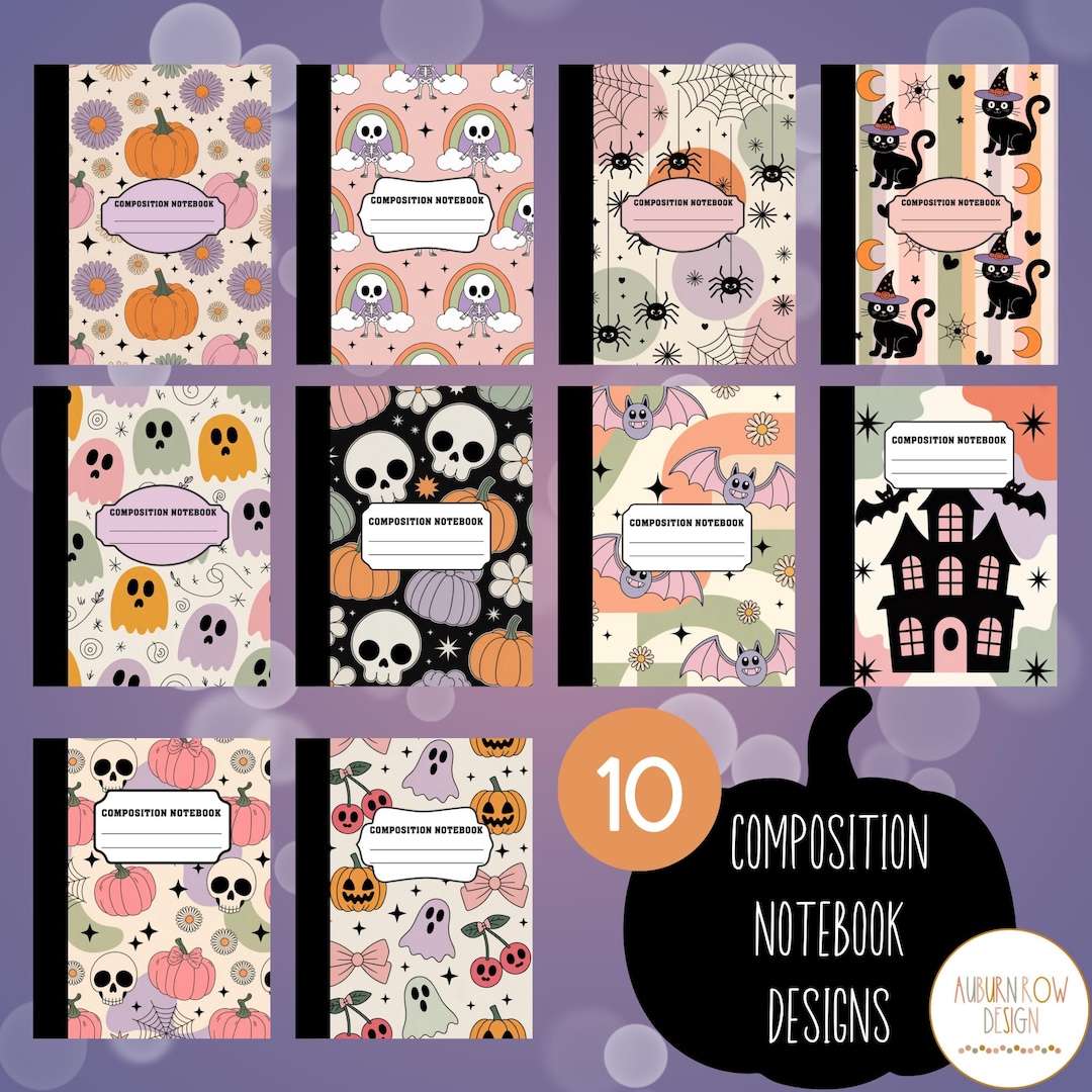 Printable Halloween Composition Notebook Cover Templates, Halloween ...