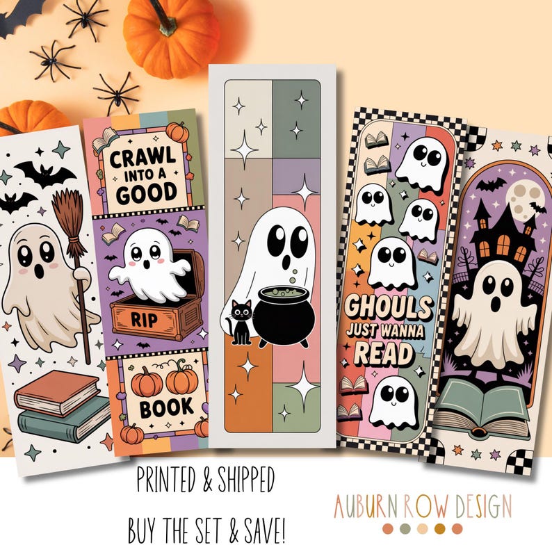 Halloween Bookmarks, Ghost Bookmarks, Retro Ghost Bookmarks, Spooky ...