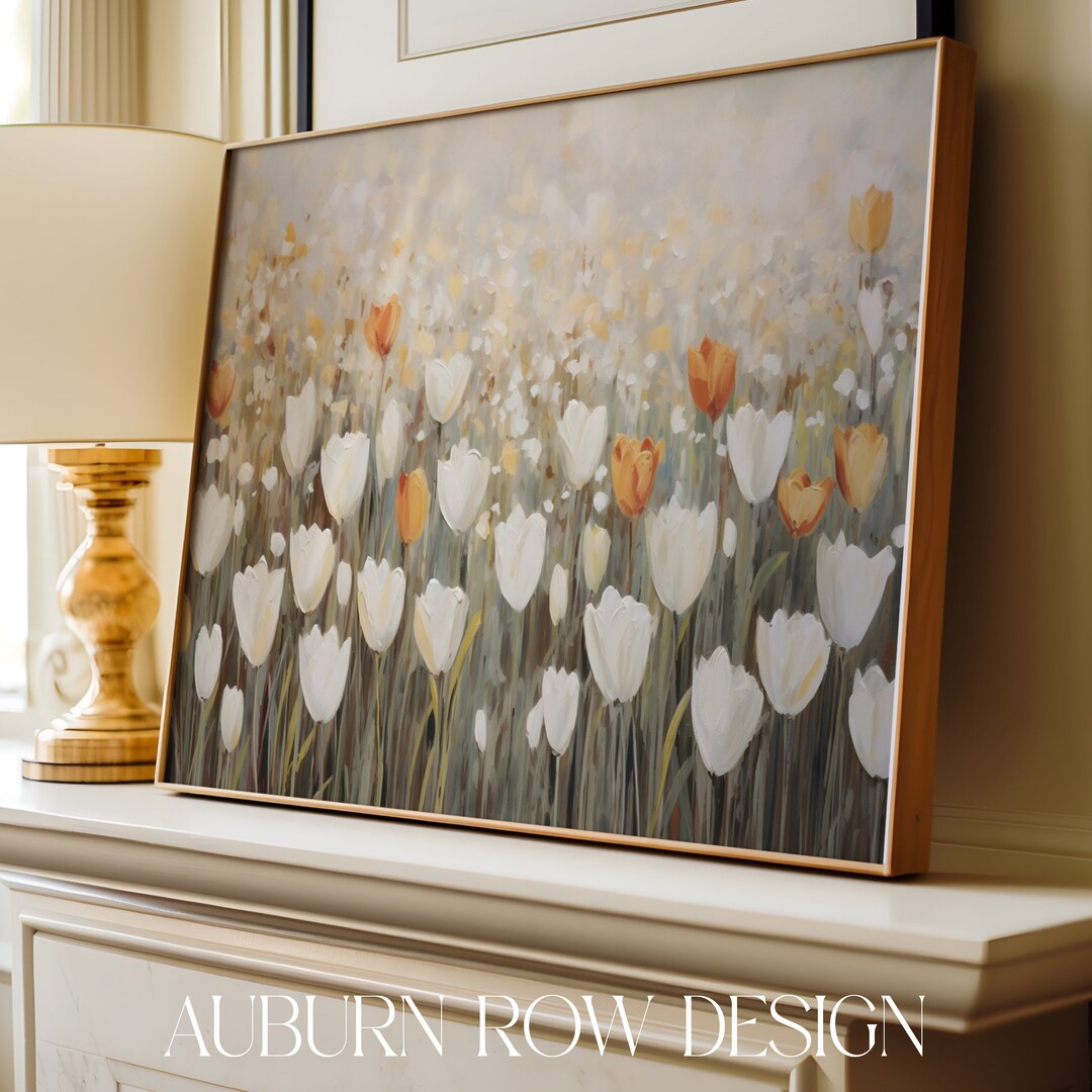 Printable Neutral Floral Art, Tulip Digital Art, Printable Tulip Floral ...