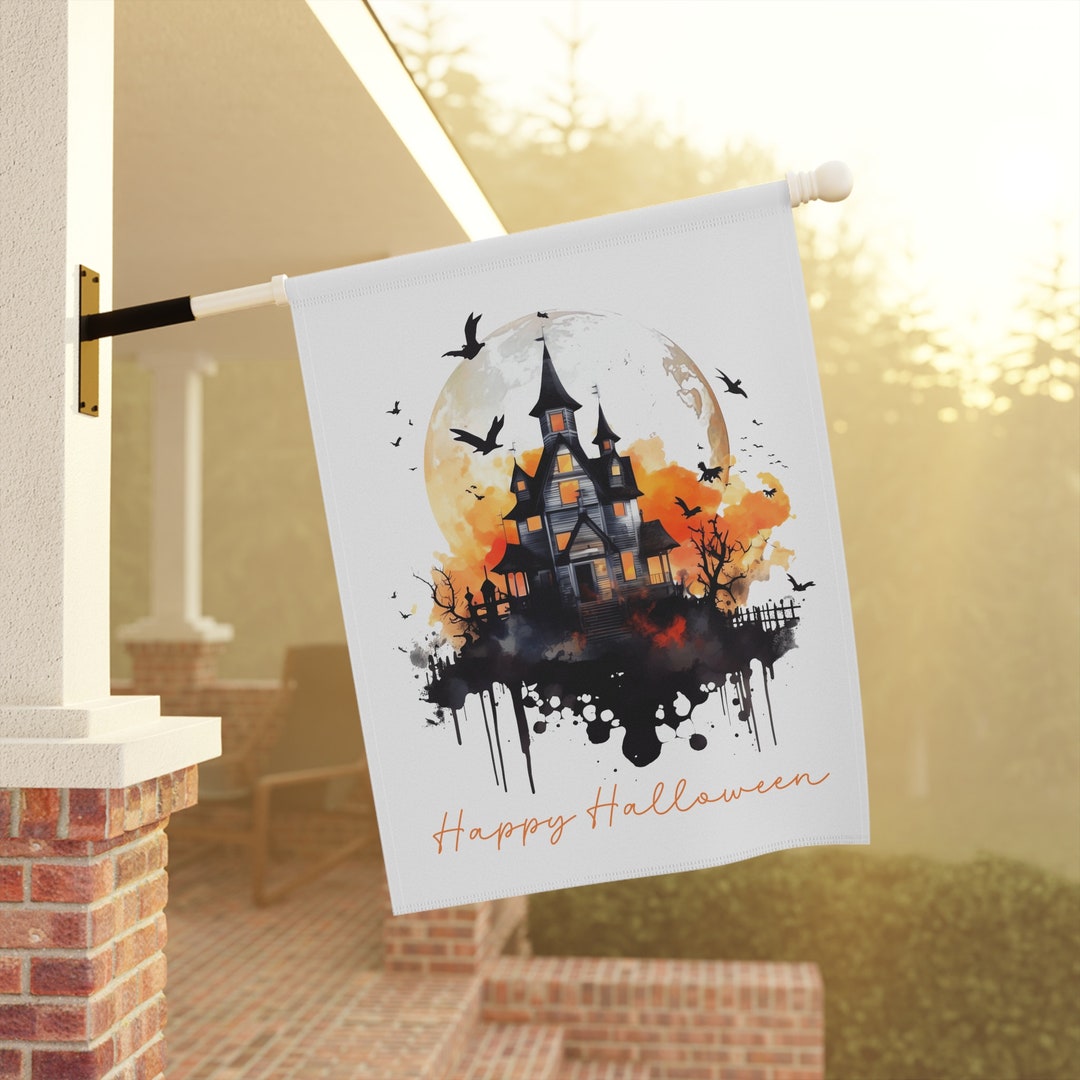 Halloween Garden Flag, Halloween House Flag, Haunted House Garden Flag ...