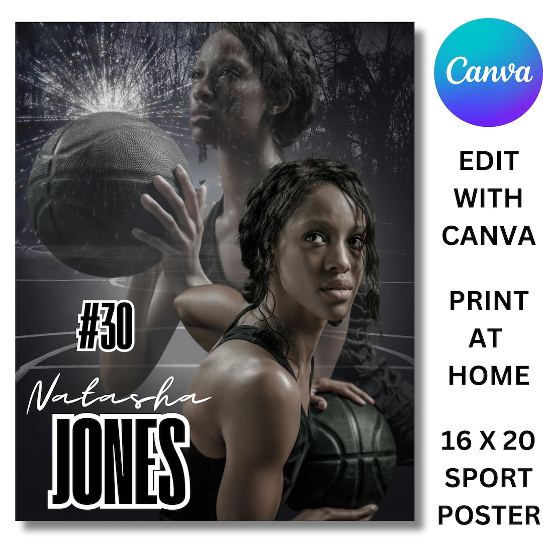 Female Basketball Poster Canva Template, Editable Basketball Poster ...